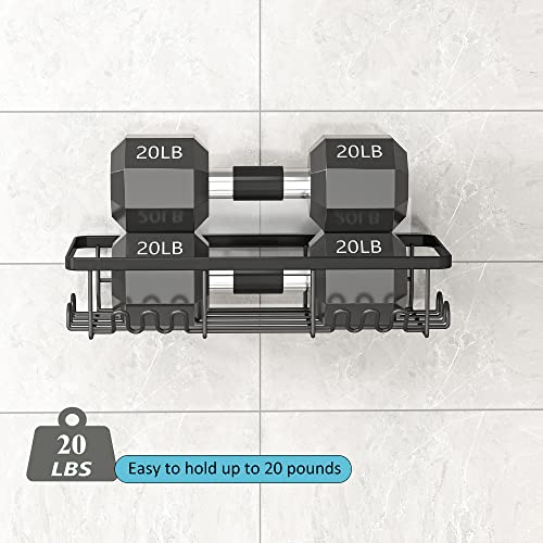 LOCVCDA Shower Caddy, Shower Organizer Shower Shelf with Soap Holder, No Drilling Rustproof Stainless Steel Bathroom Shower Organizer, Adhesive Shower Shelves (Black-3 pack)