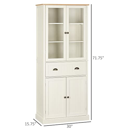 HOMCOM Freestanding Kitchen Pantry, 5-Tier Storage Cabinet with Adjustable Shelves and Drawer for Living Room, Dining Room, Cream White