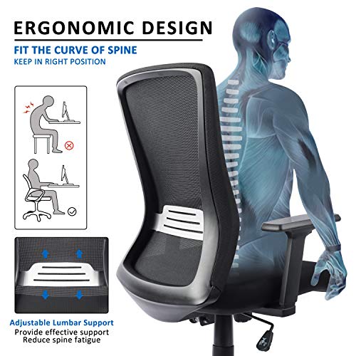 Big and Tall Ergonomic Office Chair Mesh Computer Desk Chair with Wide Seat, Adjustable Arms, and Lumbar Support, High Back Rolling Swivel Task Chair (Black)