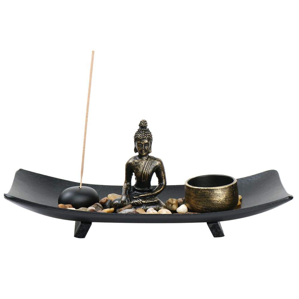 Tabletop Buddha Zen Garden, Resin Incense Burner Holder Zen Sandbox Ornament Candle Holders for Home Office Decor (C)