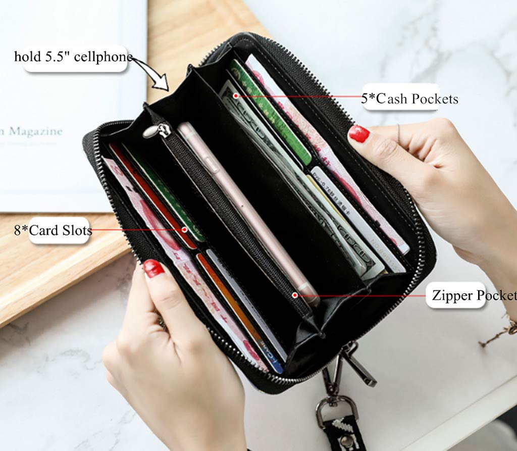 Marchome Holographic Clutch Wallet Iridescent Cellphone Handbag with Removable Lanyard (Blue, One Neck Lanyard)