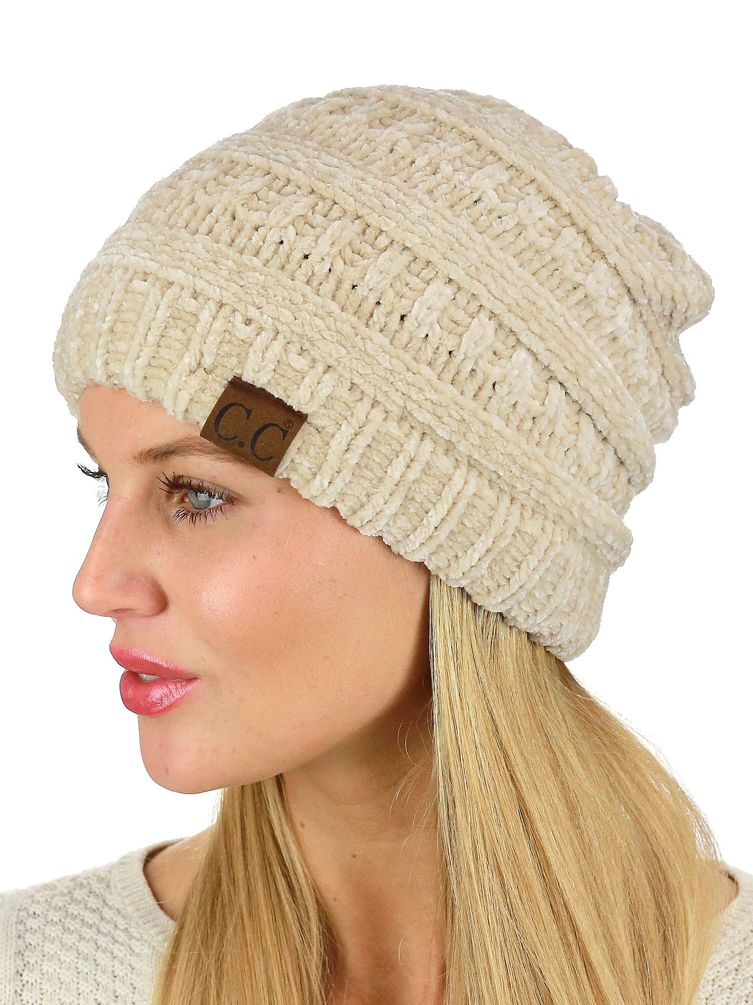 C.C Women's Chenille Soft Warm Thick Knit Beanie Cap Hat-Dark Denim