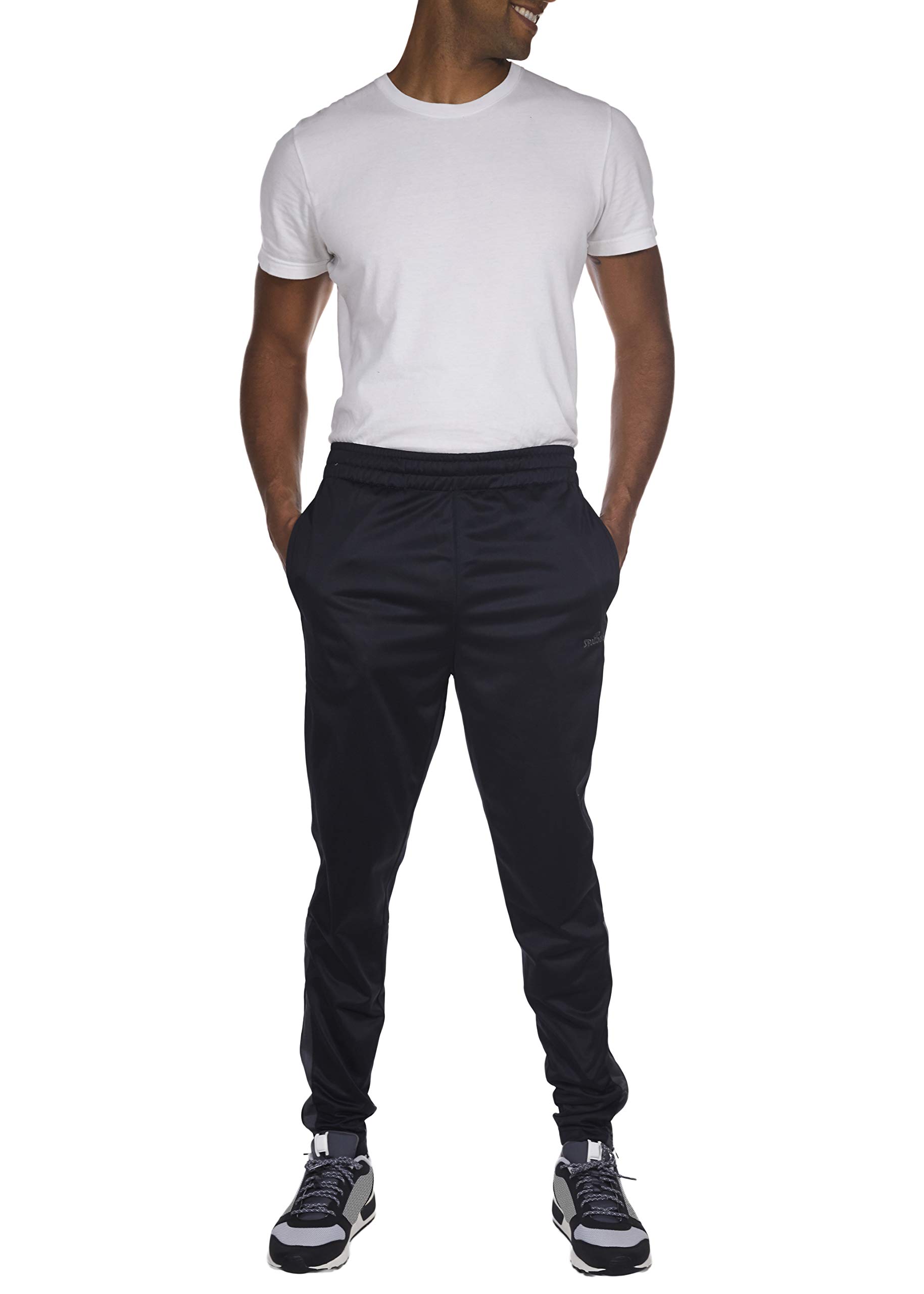 Spalding Mens Tricot Tapered Zipper Track Training Active Pants Jogger Sweatpants Black/Gravel Small