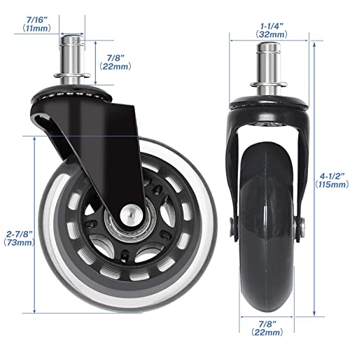 Office Chair Wheels, Set of 5,Huracan,Replacement Rubber Caster Wheels for Hardwood Floor, NOT Compatible IKEA,Computer Desk Wheels,Heavy Duty Casters