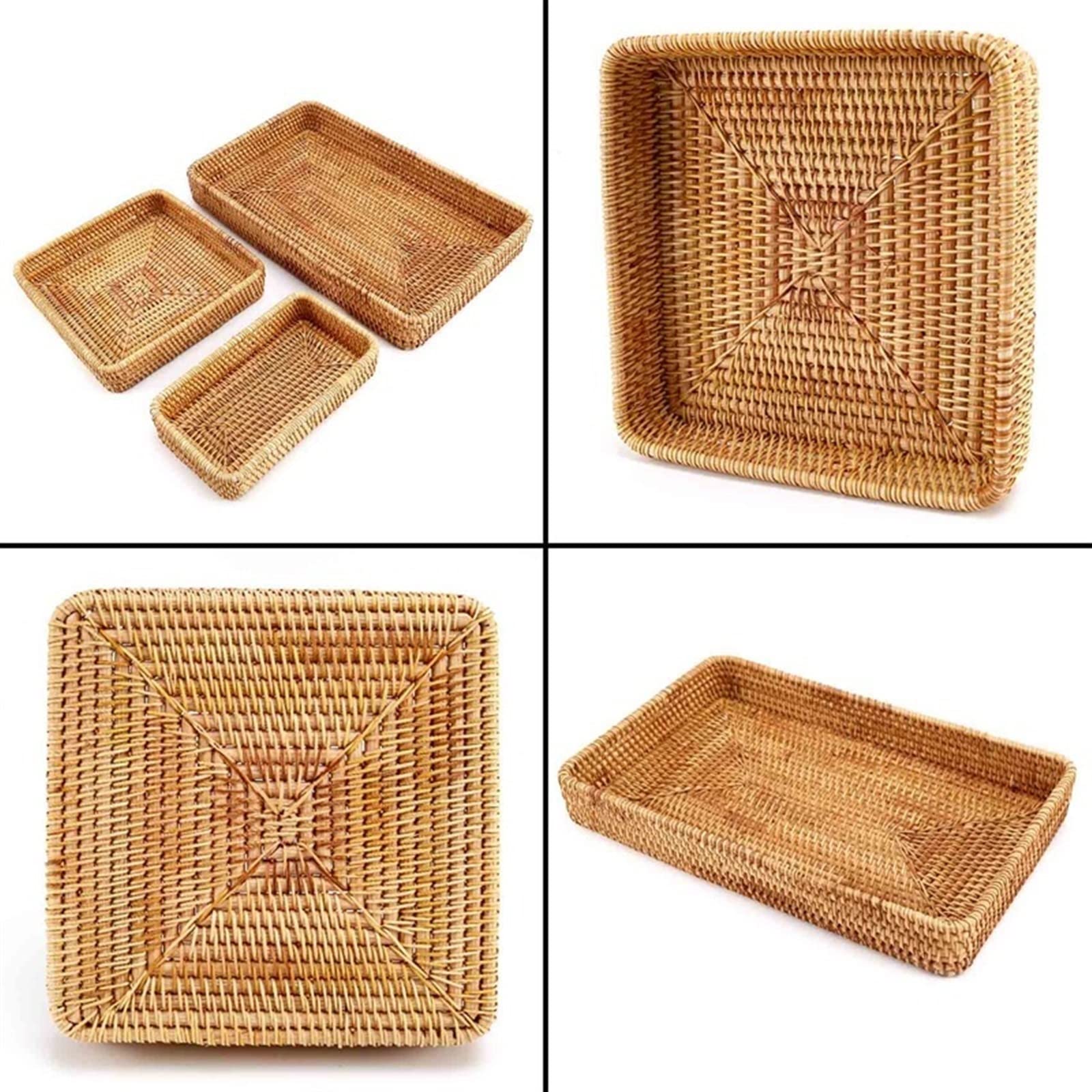 DEPILA Multifunctional,Food Tray Hand-Woven Storage Basket Rattan Storage Tray Wicker Baskets Bread Fruit Food Breakfast Display Box Home Decoration Tray (Size : Small)