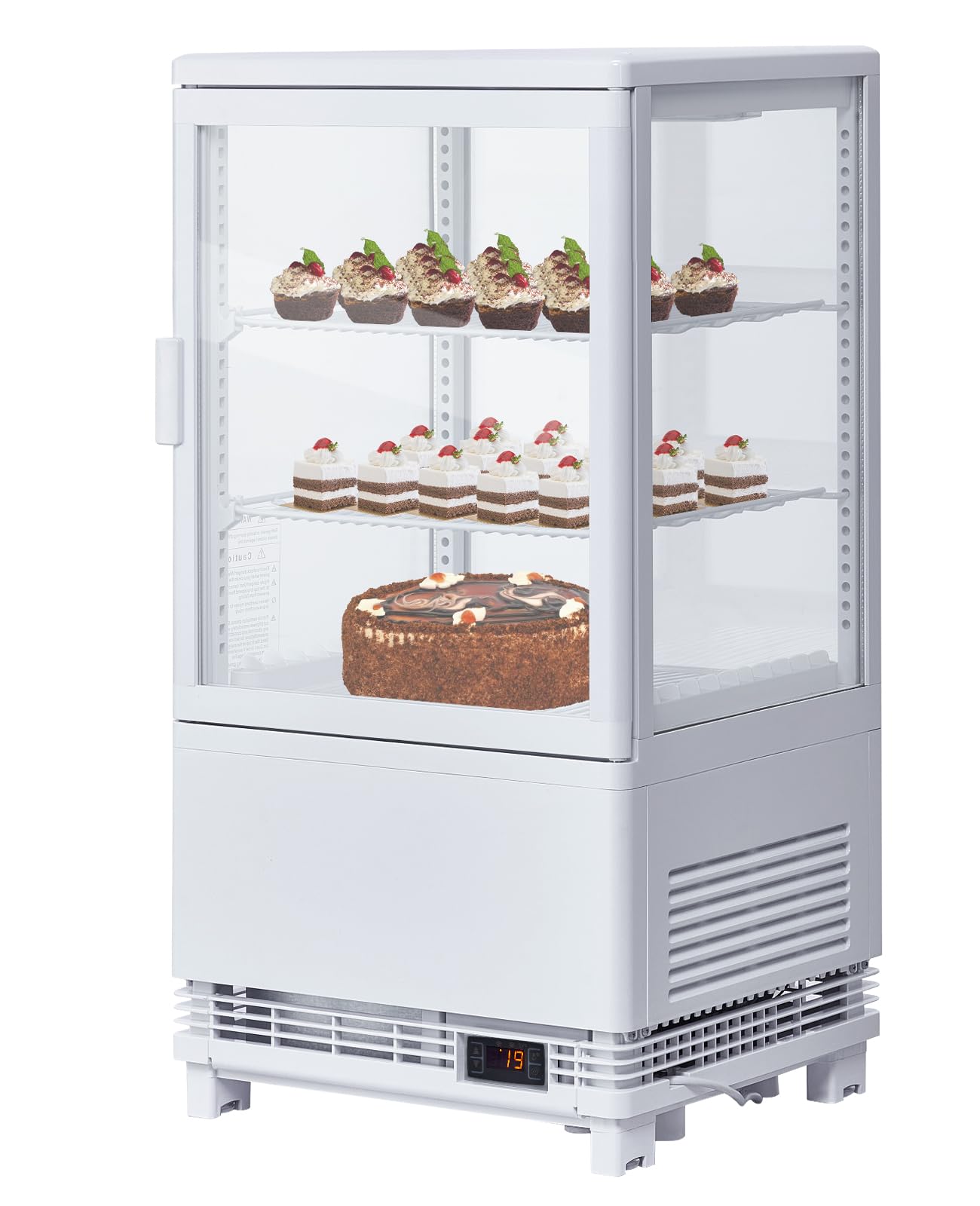 EastVita Display Commercial Refrigerator Case,2.1 Cu.Ft Display Fridge Single-Door Pastry Display Case With Interior Led Lighting, Double-Layered Glass Bakery Display Refrigerator 白色