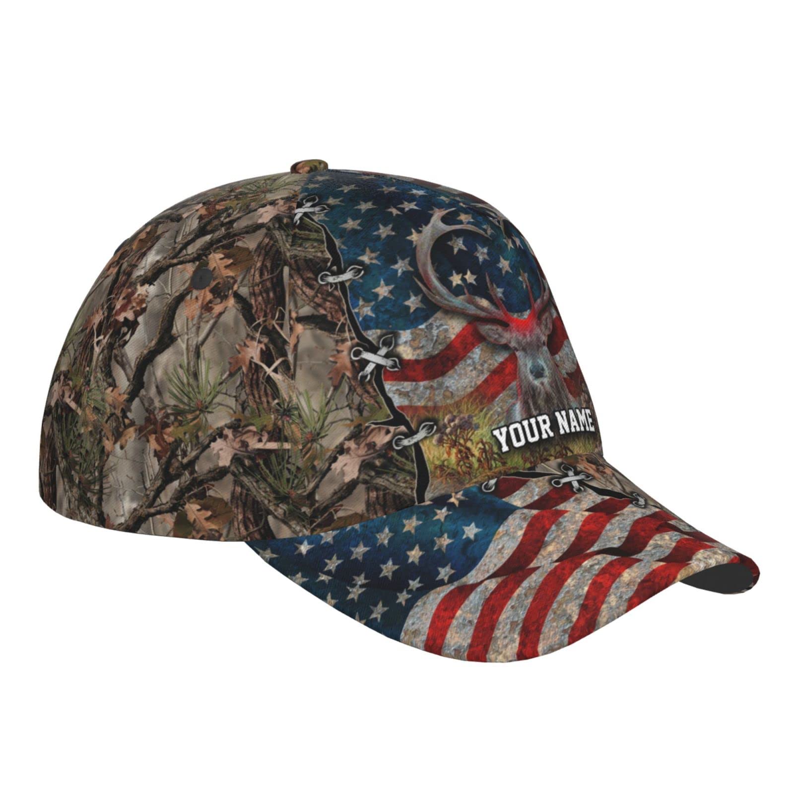 Deer Cap, Personalized Deer Hunting Hat for Men Women Custom Name Print Adjustable Camo Baseball Cap for Men Husband Brother Boyfriend