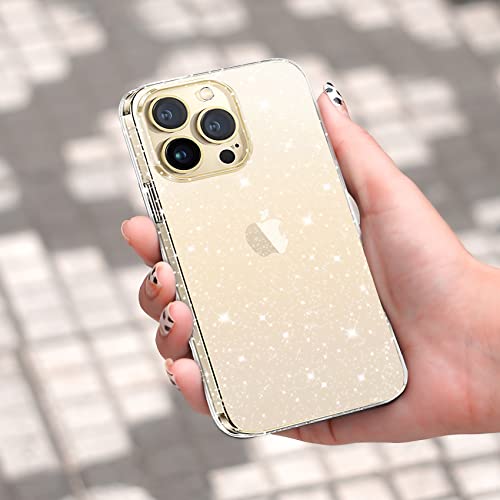 JJGoo Compatible with iPhone 14 Pro Case, Bling Sparkle Soft TPU Anti-Scratch Shockproof Protective Phone Bumper, Women Girls Cute Slim Sparkly Phone Case for iPhone 14 Pro, Clear Glitter