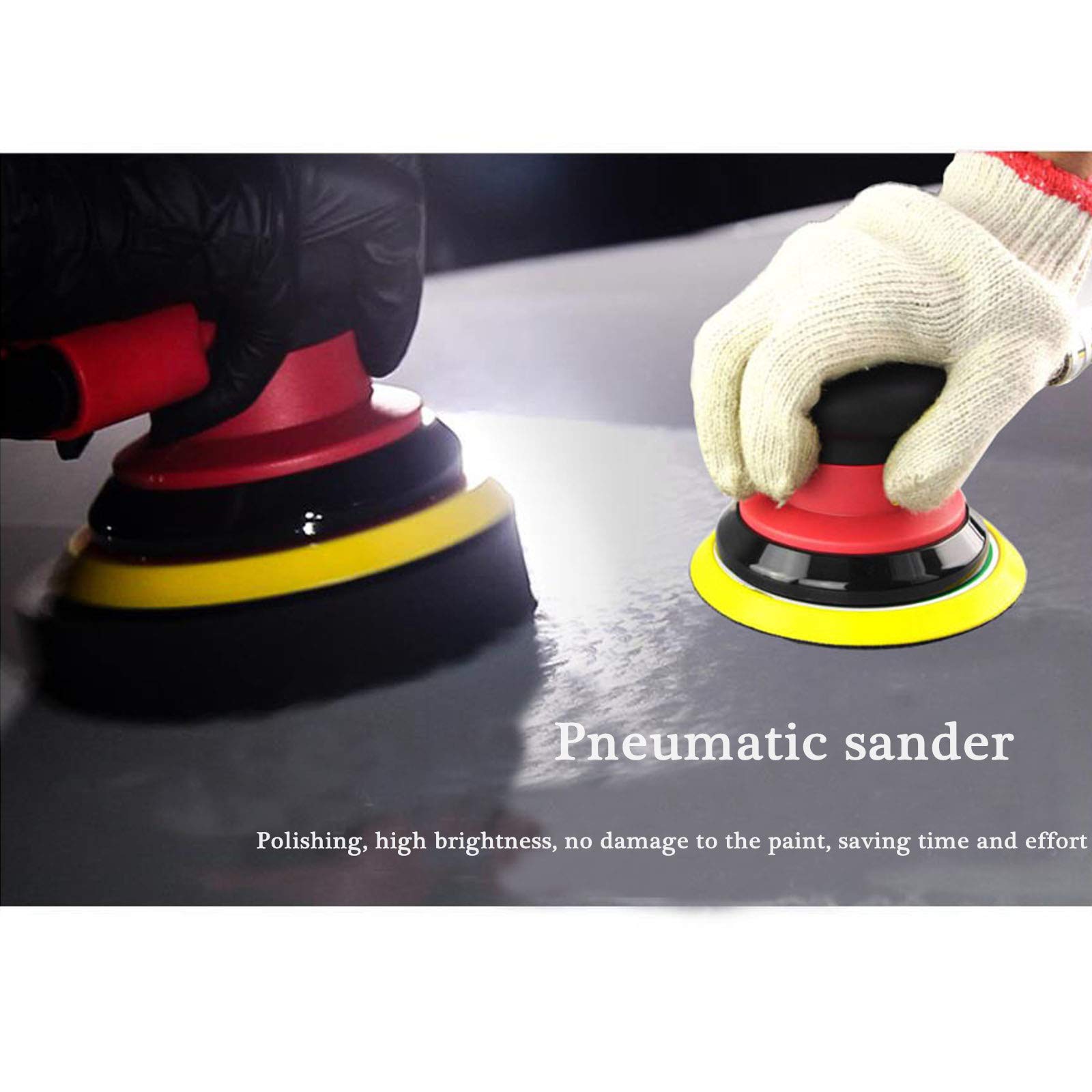 Professional Air Random Orbital Palm Sander, Heavy Duty Dual Action Pneumatic Sander with 1pc Backing Plate (5 inch)