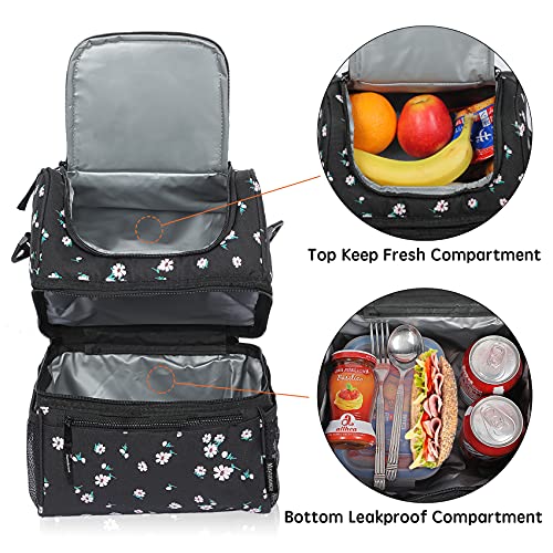 Insulated Lunch Box - 2 Compartment Large Adult Lunch Bag with Sturdy Support & Adjustable Shoulder Strap, Mens Womens Reusable Leakproof lunch Cooler Bags for Work, Beach, Picnic (Floral)