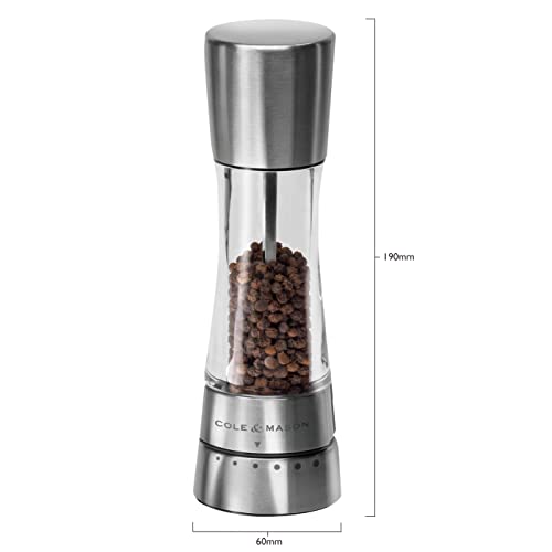 Cole & Mason H59408G Derwent Salt and Pepper Mills | Gourmet Precision+ | Stainless Steel/Acrylic | 190mm | Gift Set | Includes 2 x Salt and Pepper Grinders | Lifetime Mechanism Guarantee