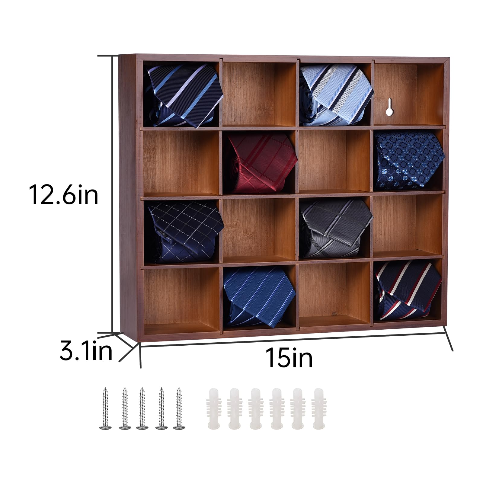 Ribgwo Tie Organizer Wall Mounted Tie rack,Tie box for Men,Tie Storage Box Organizer with 16 Compartments,Tie Display Racks for Bedroom, changing room, Men Wardrobe