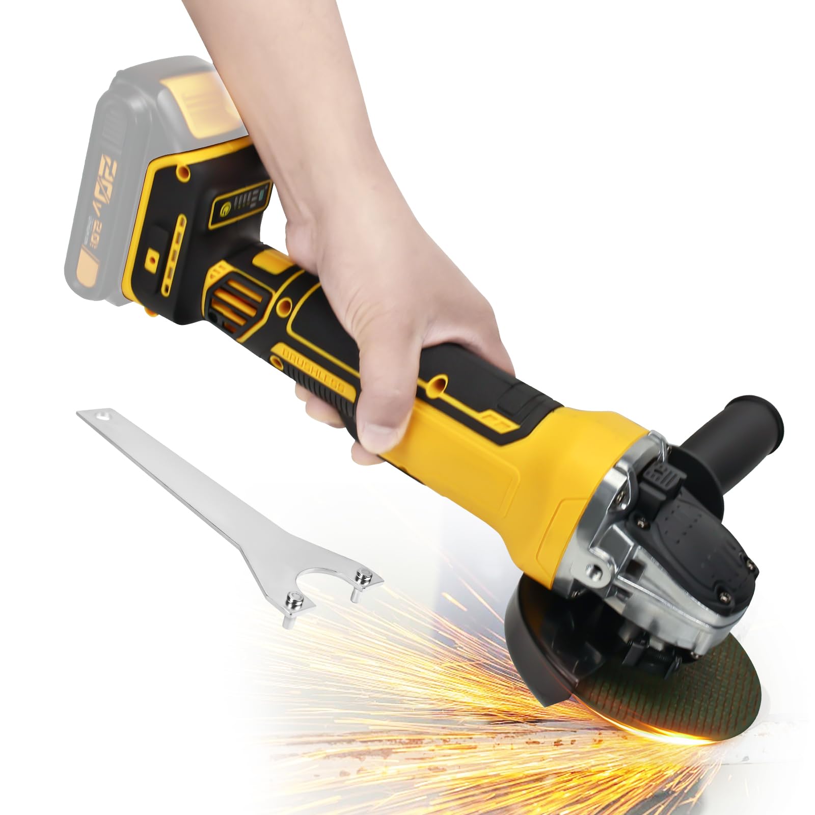 Cordless Angle Grinder for Dewalt 20v Batteries, 6600RPM Brushless Electric Grinder, 4 Variable Speed Metal Grinder for 4.9''Wheels with Adjustable Auxiliary Handle for Cutting, Polishing(No Battery)
