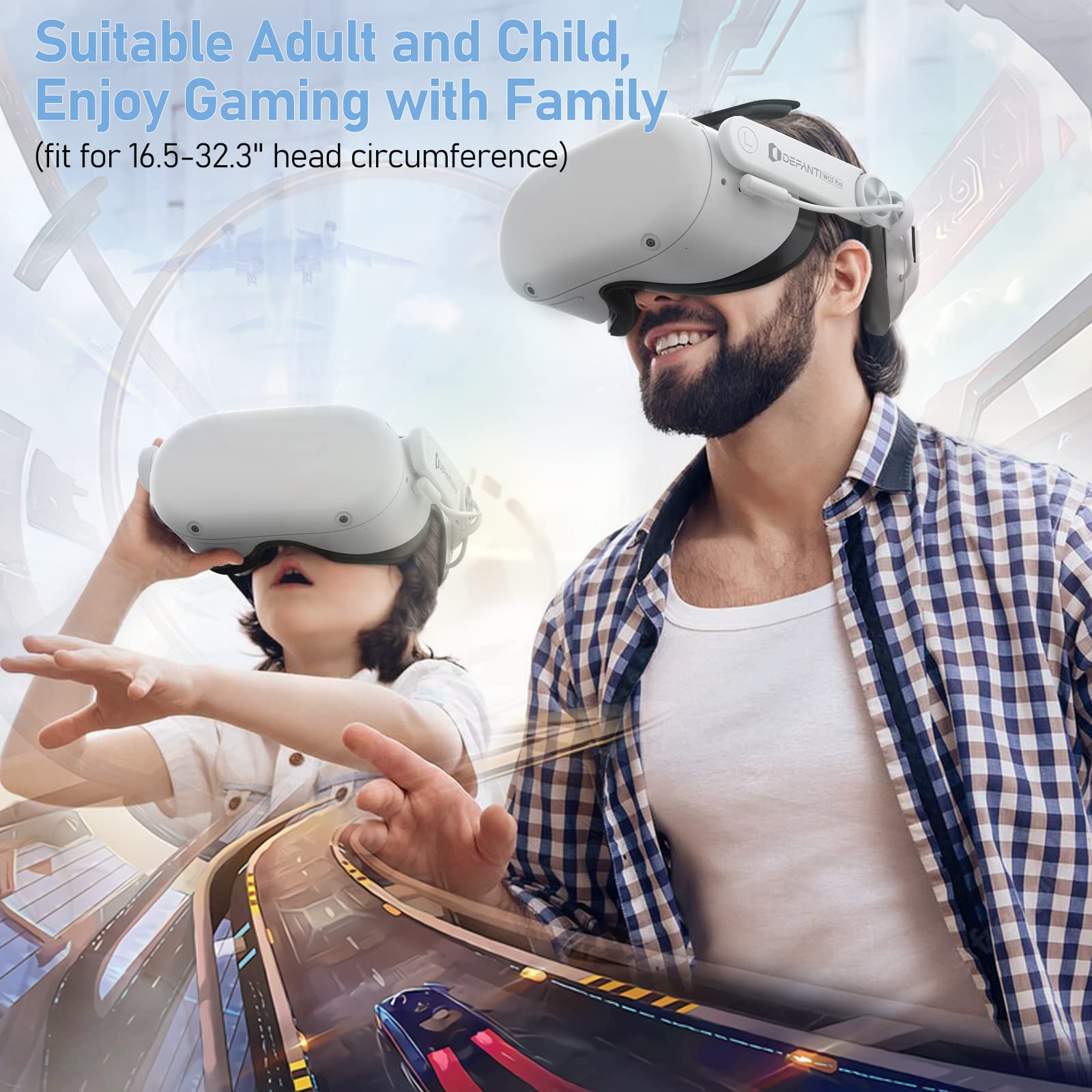 Defanti Adjustable Head Strap with 5300mAh Battery Pack for Oculus/Meta Quest 2, Replacement for Elite Strap with Enhanced Support and Comfort in VR, Protective Headband for Quest 2 Accessories