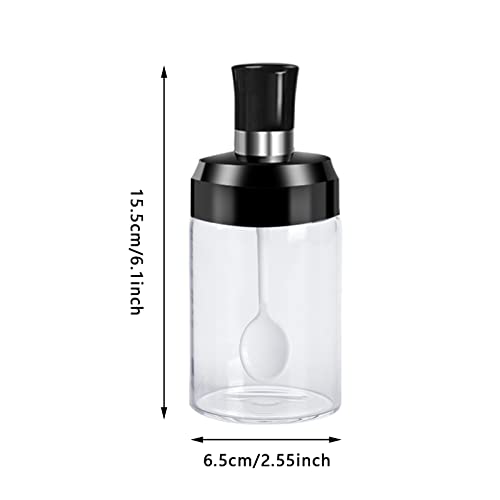 Kitchen Clear glass Spice Jars Seasonning Box Set of 4 with Spoons, Seasoning Containers Bottles with Black Cap,10oz for Home and Kitchen (4)