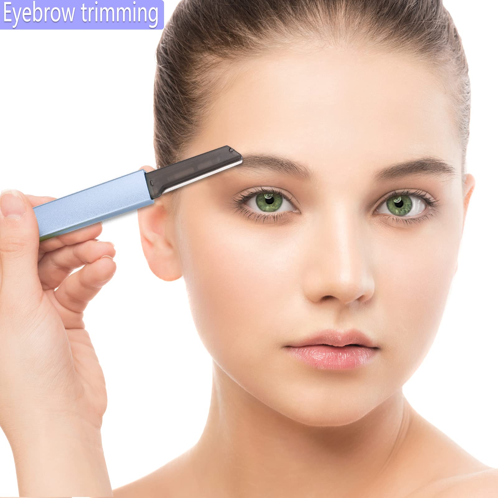 Dermaplaning Tool,Safe aluminum alloy eyebrow Razor, Eyebrow Trimmer Shaper,Face Razors for Women, metal matte material can be replaced with blades (Blue)