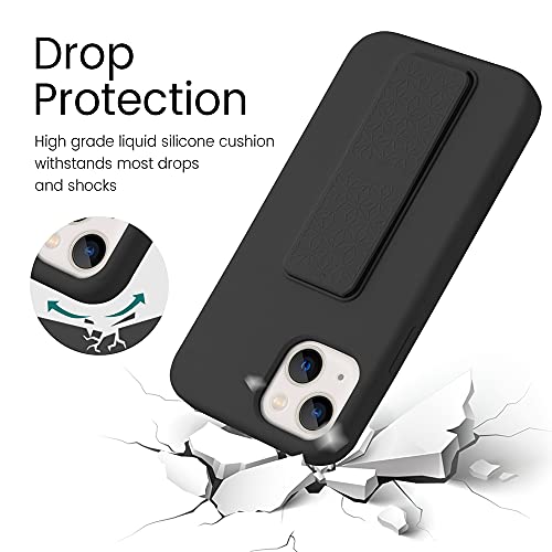 LAUDTEC iPhone 13 Mini Case with Kickstand, Vertical/Horizontal Stand Hand Strap Kickstand | Microfiber Linner | Liquid Silicone Full Body Protective Stand Case for iPhone 13 Mini 5.4'' Black