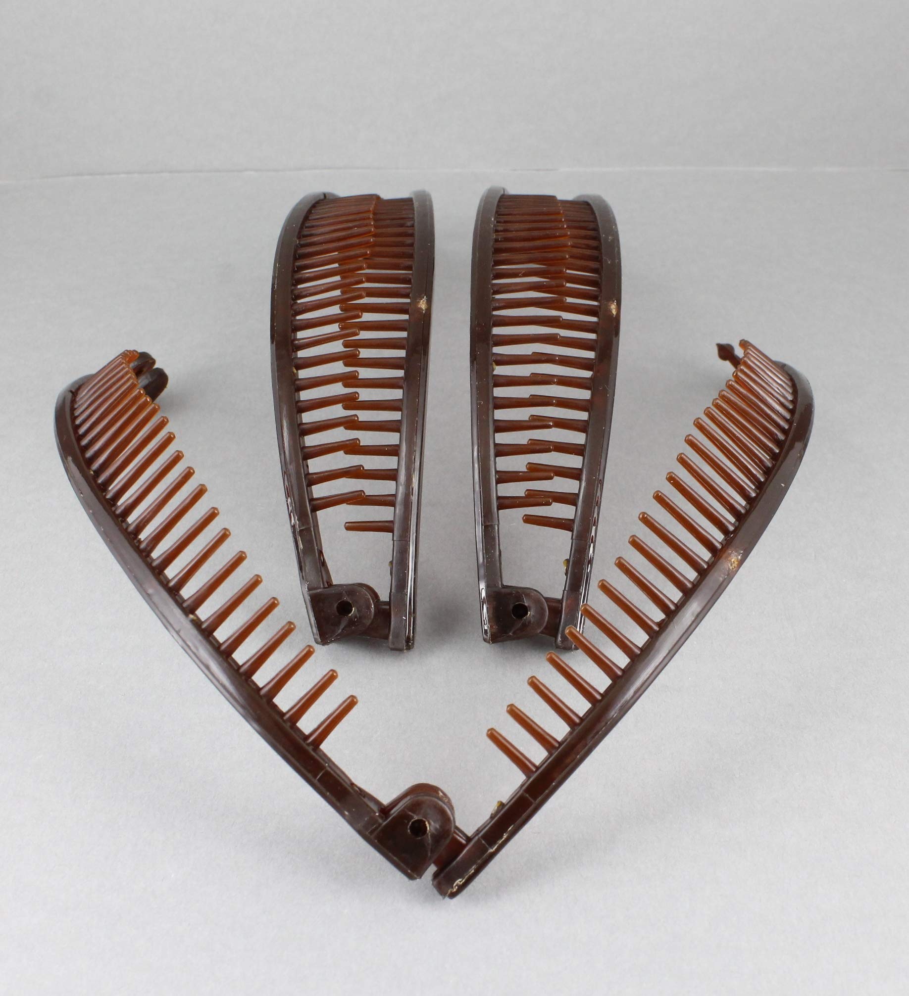 Brown set pack 3 banana hair clips comb claw teeth plastic 7inch long around the curve 80s style 5.5 inch straight line