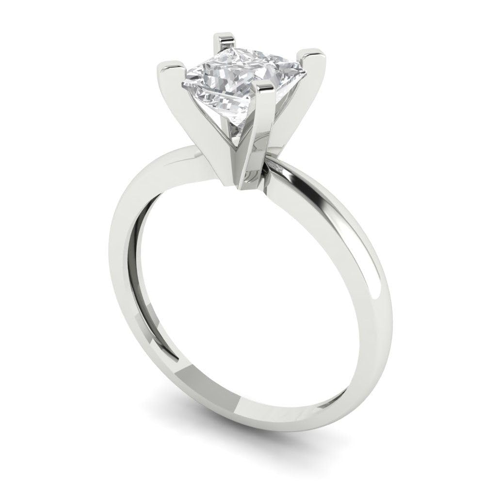 Clara Pucci 0.95ct Princess cut Custom Engraving Solitaire White Sapphire 4-Prong Classic Statement Art Deco Ring 14k White Gold SZ 4