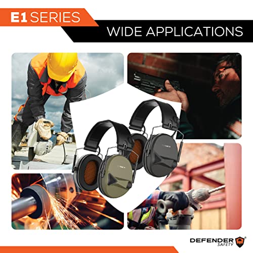Defender Safety Decitech E1 Electronic Active Hearing Protection, Shooting, Range, Hunting, Tactical Earmuffs, 24 NNR Rated. (Black)