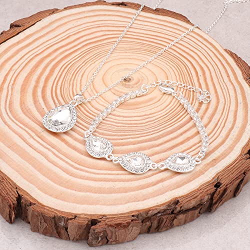 OTTFF Teardrop Jewelry Set for Bridal Bridesmaid,8 Sets Silver Plated Necklace Earrings Bracelet Set For Wedding Gift