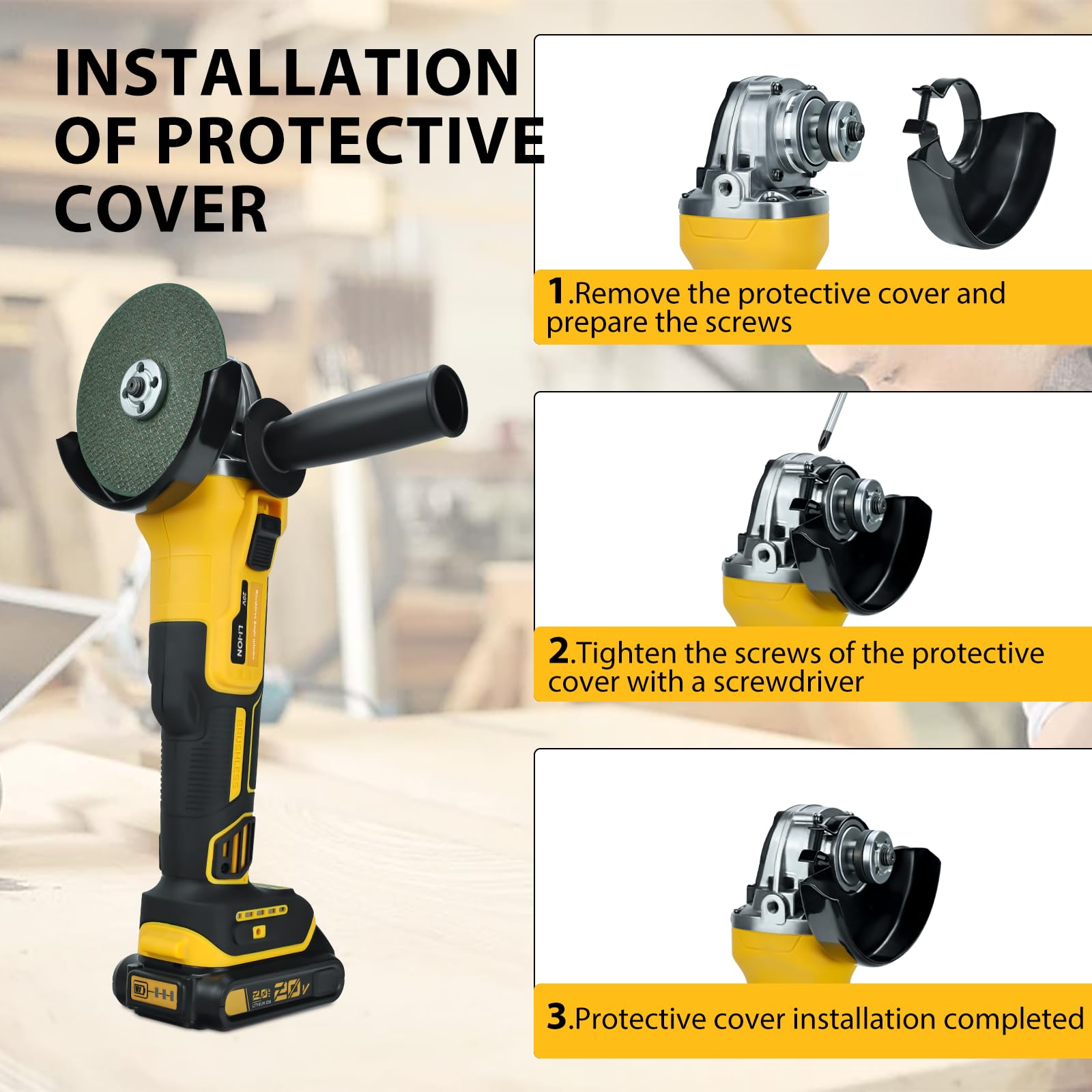 Cordless Angle Grinder for De-walt 20v Li-ion Battery,6600RPM Brushless Grinder Tool,4 Variable Speeds,4.9’’ power angle grinders 500W Grinders,for Cutting,Rust removal,Polishing and Burnishing.
