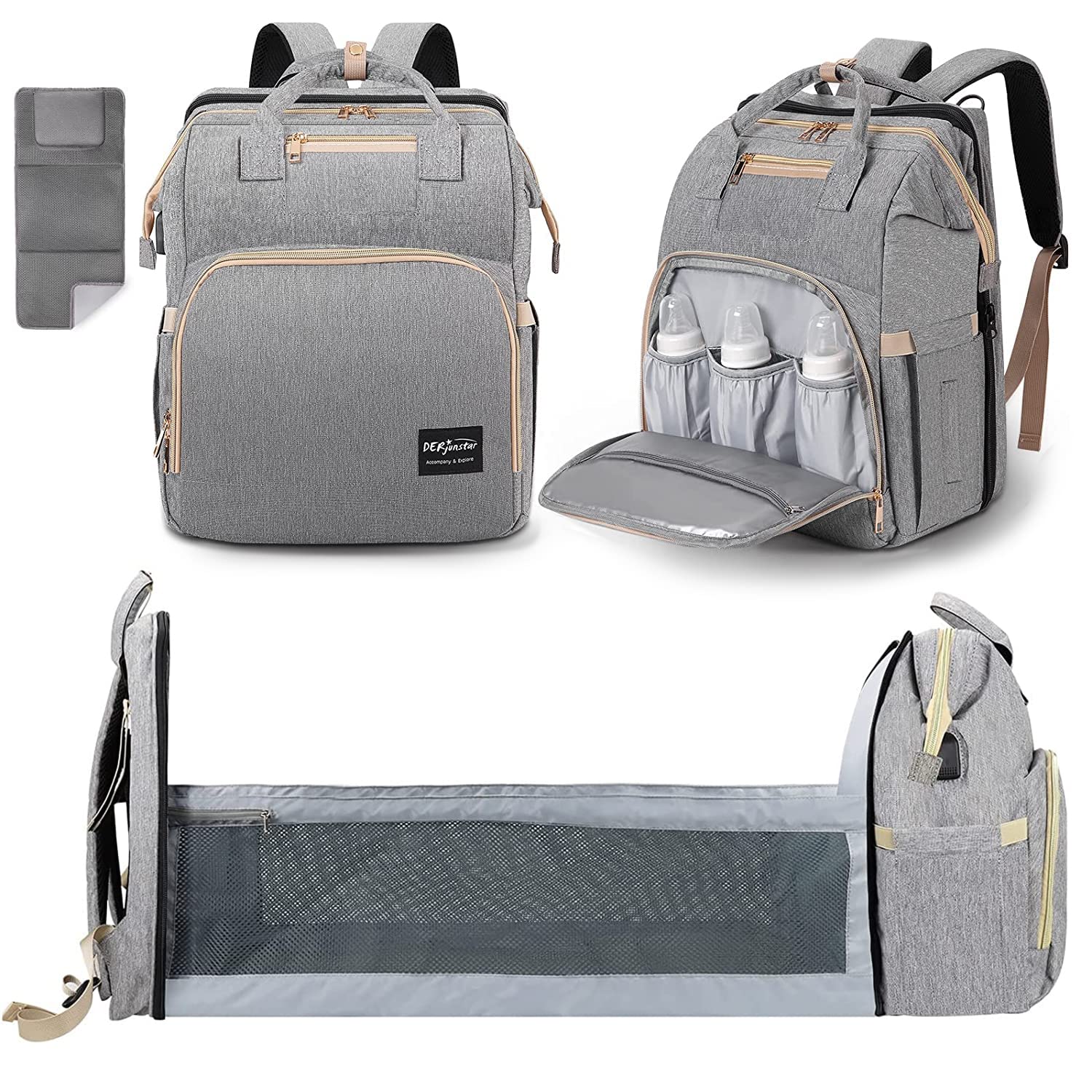 DERSTUEWE Diaper Bag Backpack,Baby Diaper Bags, Multifunctional diaper backpack Large Capacity (Charcoal Grey)