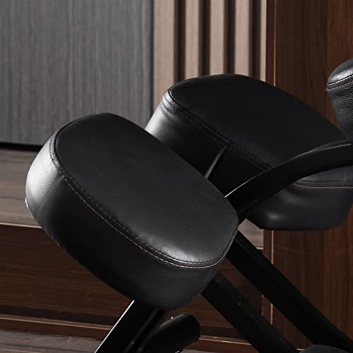 Kneeling Chair Ergonomic for Home and Office,Adjustable Saddle Chair to Improve Your Posture,Comfortable Knees and Footrest,Black,SSS-1458-2D-F
