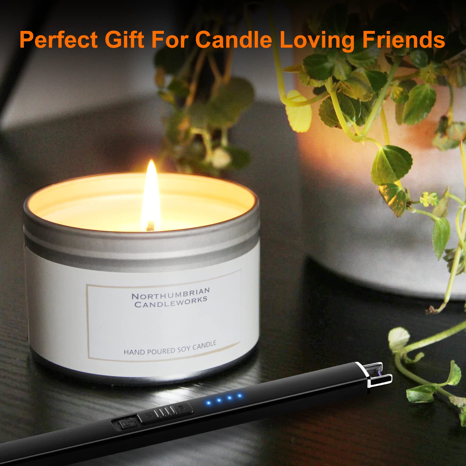 CARLWIN Electric Lighter, Rechargeable Candle Lighter, USB Lighter with Safe Button, Birthday Candles Sparklers, No Fuel Needed, Perfect for Grill Kitchen BBQ Camping (Black)