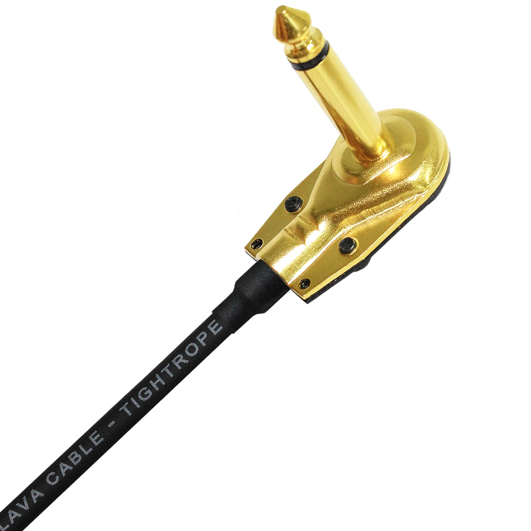 WORLDS BEST CABLES Lava Tightrope (Black) - 15 Inch - Guitar Bass Effects Instrument, S-Shaped Patch Cable with Premium Gold Plated ¼ Inch (6.35mm), Right Angle Pancake Type TS Connectors