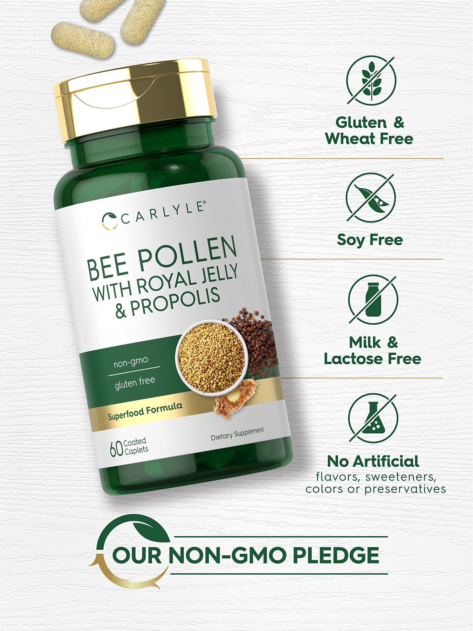 Carlyle Royal Jelly Propolis & Bee Pollen Supplement | 60 Count | Vegetarian, Non-GMO, Gluten Free