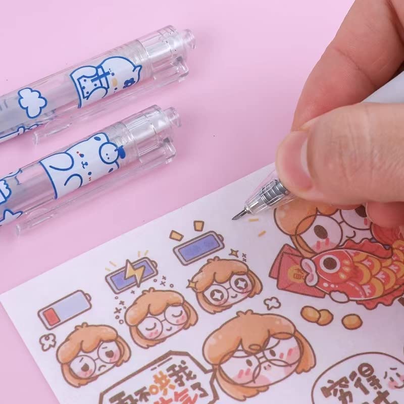 Firbirch 5PCS Craft Cutting Knife Pen Cute Cartoon Bear Paper Pen Cutter Creative Retractable Cutting Tool Student Utility Knife for DIY Art Paper Scrapbook