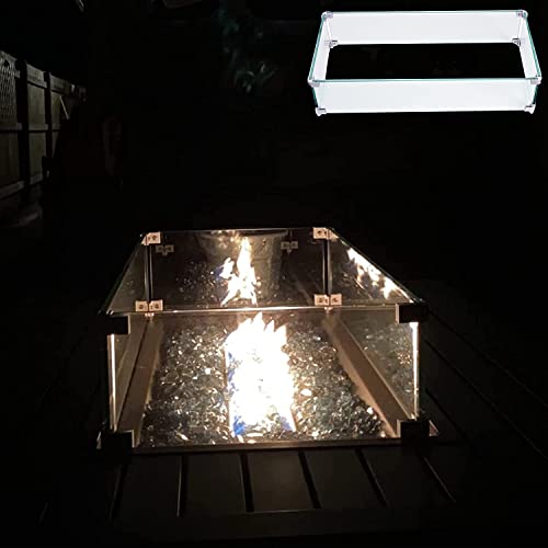 Fire Pit Glass Wind Guard,29” x 13” x 6” Rectangular Clear Tempered Glass Wind Guard ,Fire-Resistant Wind Screens Kit 5/16inch Thickness for Series 401/403 Outdoor Propane Fire Pit Tables.