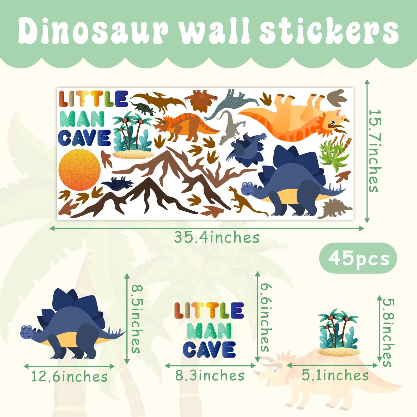 Colorful Dinosaur Wall Decals Peel and Stick