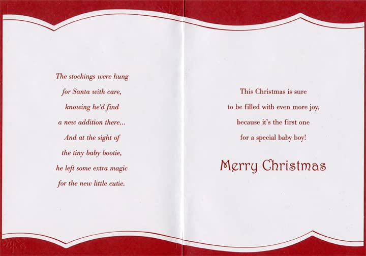 Designer Greetings Festive Red, White and Green Hats and Pants on Clothesline 1st / First Christmas Card for Baby Boy