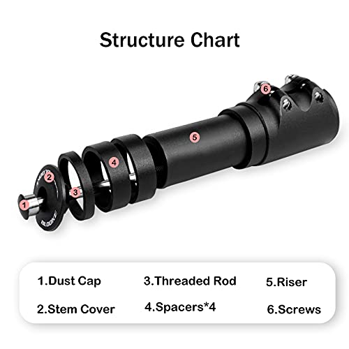 BLOOKE Bike Fork Stem Extender Bicycle Handlebar Stem Riser,Adjustable Aluminium Alloy Head Up Adapter for 1-1/8"Bike Neck Extender Black
