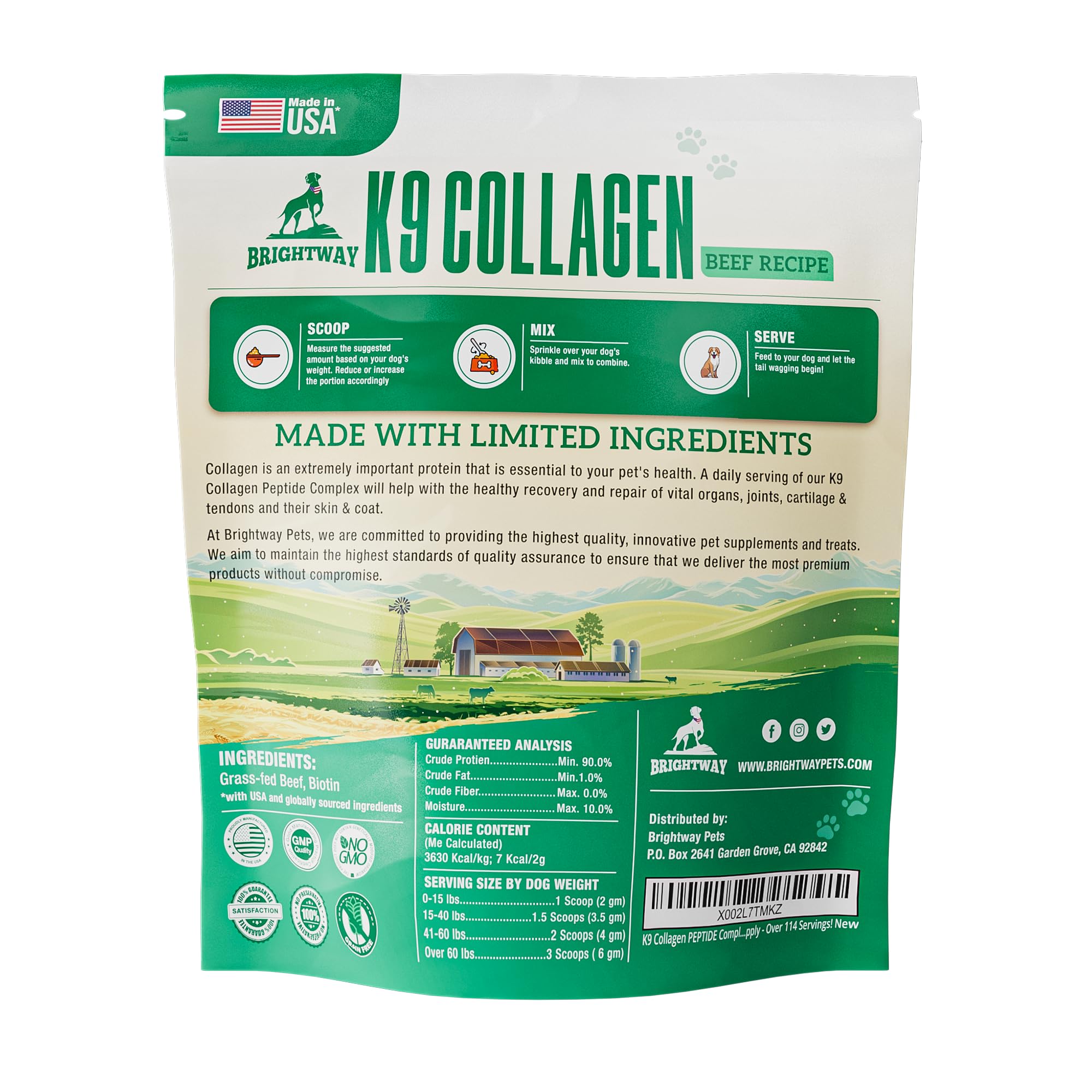 K9 Collagen PEPTIDE Complex W/BIOTIN - Hip & Joint Supplement for Dogs- Supports Healthy Joints, Skin & Coat – Helps in Recovery & Repair– 3+ Months Supply - Over 114 Servings!