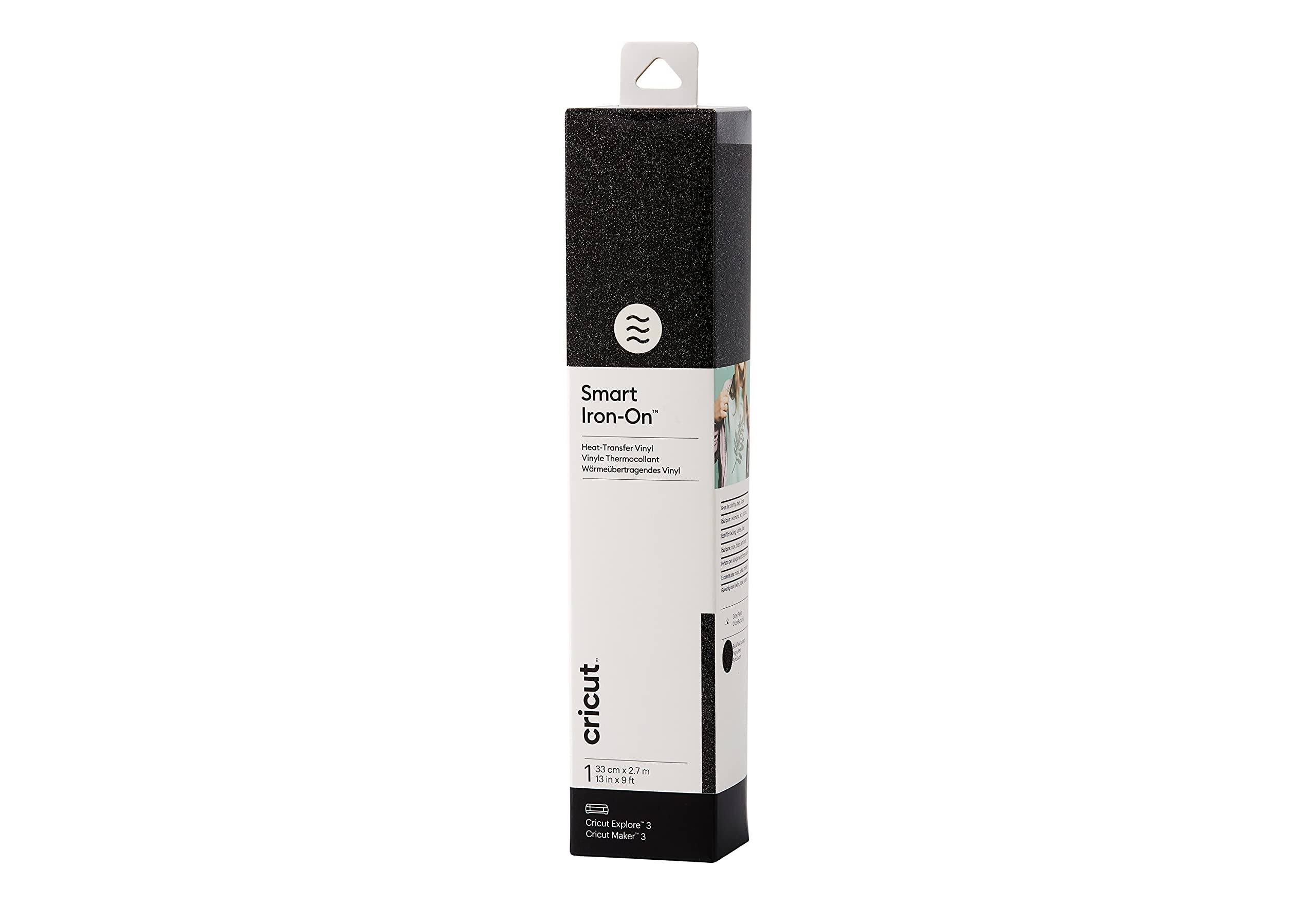 Cricut Smart Glitter Iron On | Black | 2.7 m (9 ft) | Heat Transfer Vinyl Roll (HTV) | for use Explore 3 Maker 3