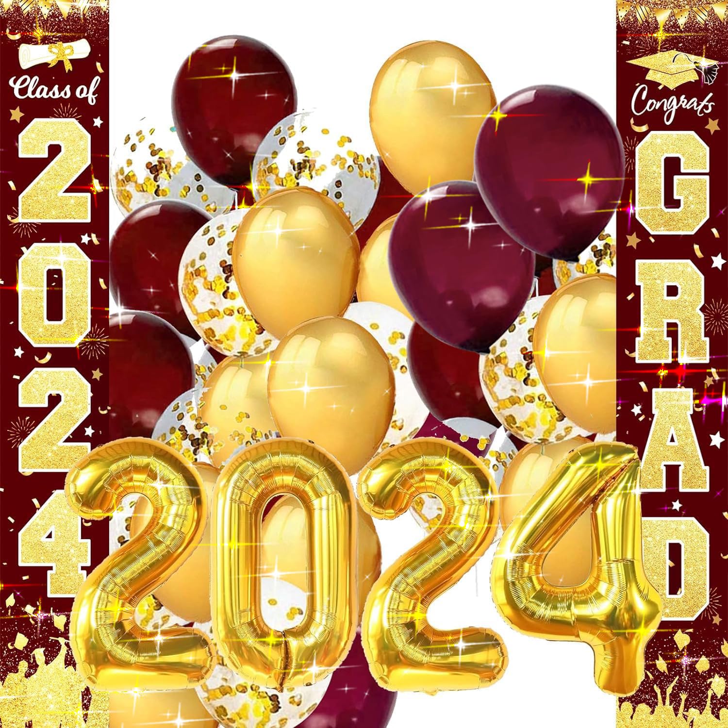 Graduation Decorations Maroon Gold 2024/Burgundy Gold Graduation Party Decorations FSU ASU Class of 2024 Congrats Grad Porch Sign Maroon Gold Balloons 2024 Graduation Party Decorations