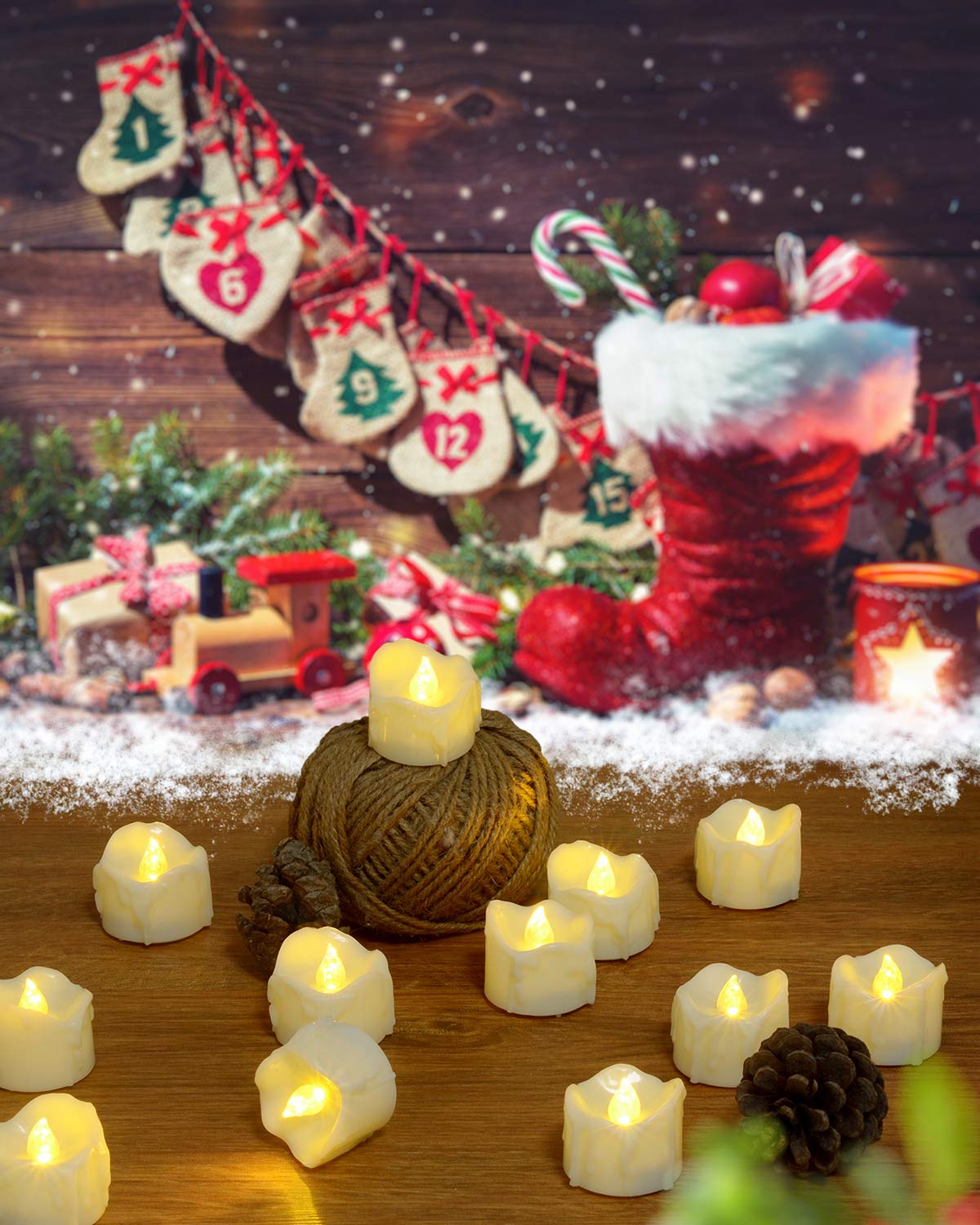PChero LED Tealights with Timer, 12pcs Flickering Flameless Battery Operated Timed Tea Light Electric Candles for Halloween Christmas Home Party Wedding Centerpieces Decorations