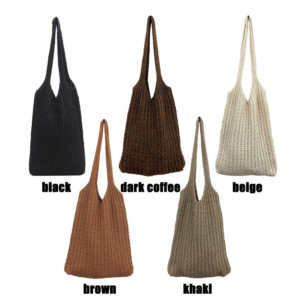 Crochet Hobo Bag Shopping Bag Large Capacity Hollow Woven Tote Bag Knitting Handbags(One Size,beige)