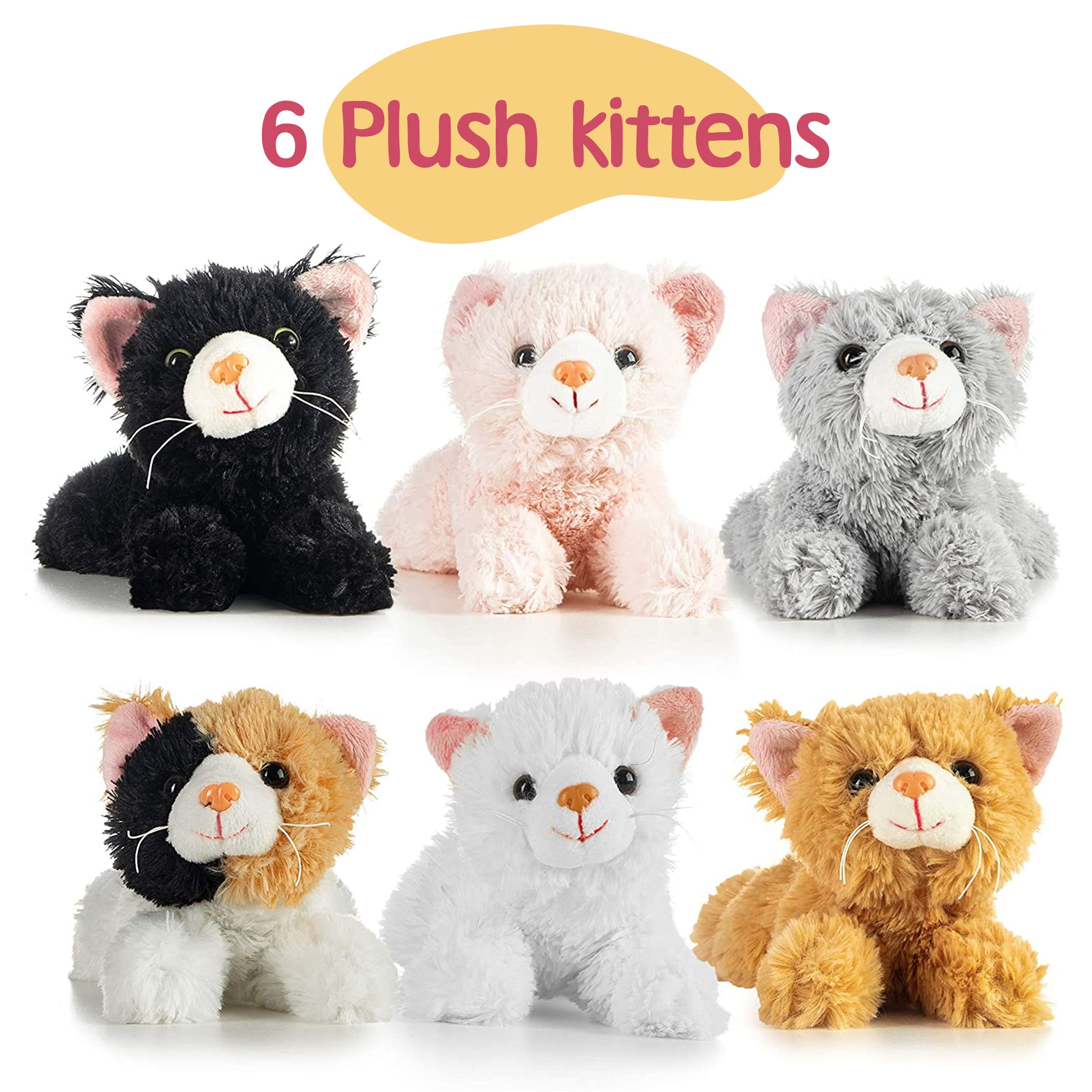 PREXTEX Realistic Looking Small Cat Stuffed Animal - 6 inch Stuffed Kittens with Lifelike Details - Plush Cat Set for Kids, Pet Toys, Home Decor, or Cat Lady Costume - Soft and Huggable - 12 Pack