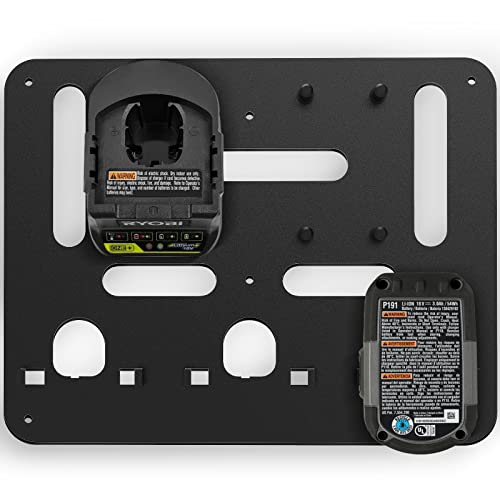 Riuog Battery Holder for Ryobi,Black Metal Wall Mount Bracket for Ryobi 18V Battery and Ryobi P118B Charger,3 Battery Holder and 2 Charger Holder for Tool Room and Garage