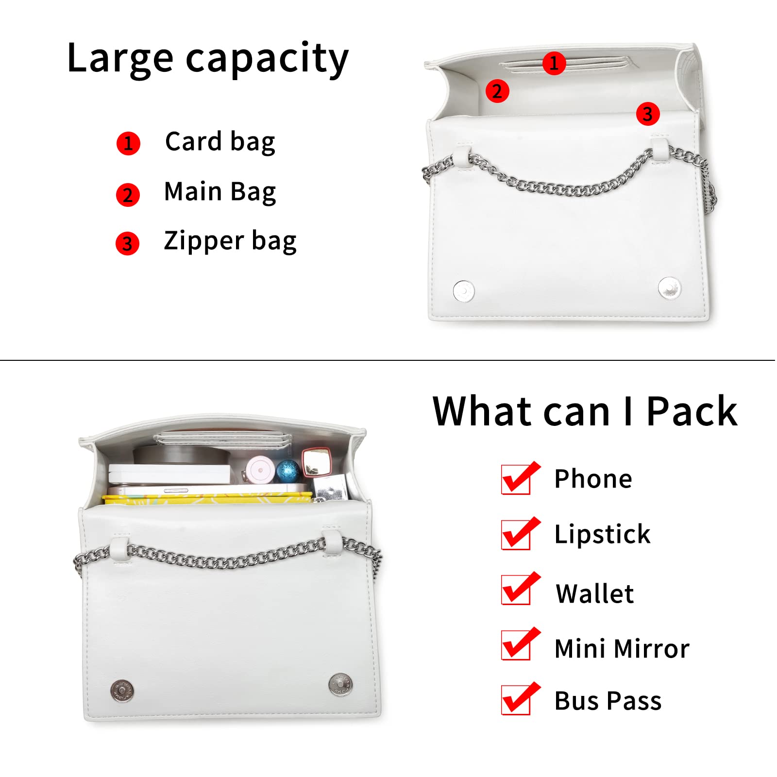 Crocodile Leather Crossbody Bags for Women Leather Cross Body Purses Cute Designer Handbags Shoulder Bag Concise Style(White)