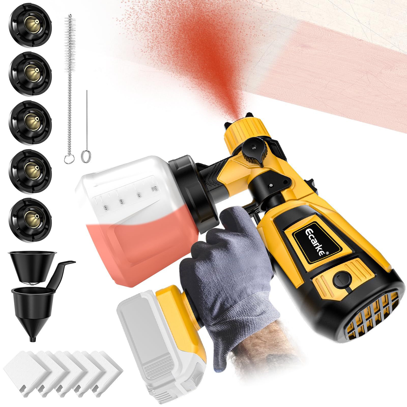 Cordless Paint Sprayer for DeWALT 20V: 3 Spray Patterns HVLP Spray Paint Gun -160W 650m1/min Flow max with 15 Accessories for Latex Paint, Paint,Walls,Door,Tools Home etc(Battery NOT Include)
