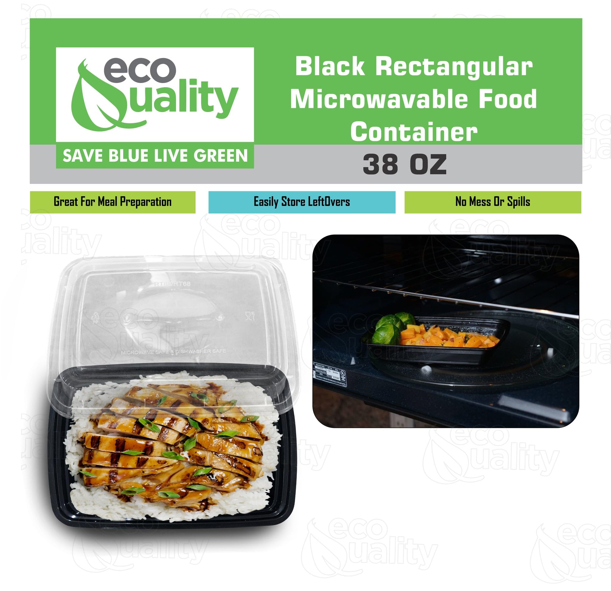 EcoQuality 38 oz Reusable Food Storage 25 Pack Containers with Lids Rectangular BPA Free Freezer, Microwave & Dishwasher Safe β Airtight & Watertight Stackable, Lunch Meal Prep, To-Go, Bento Box