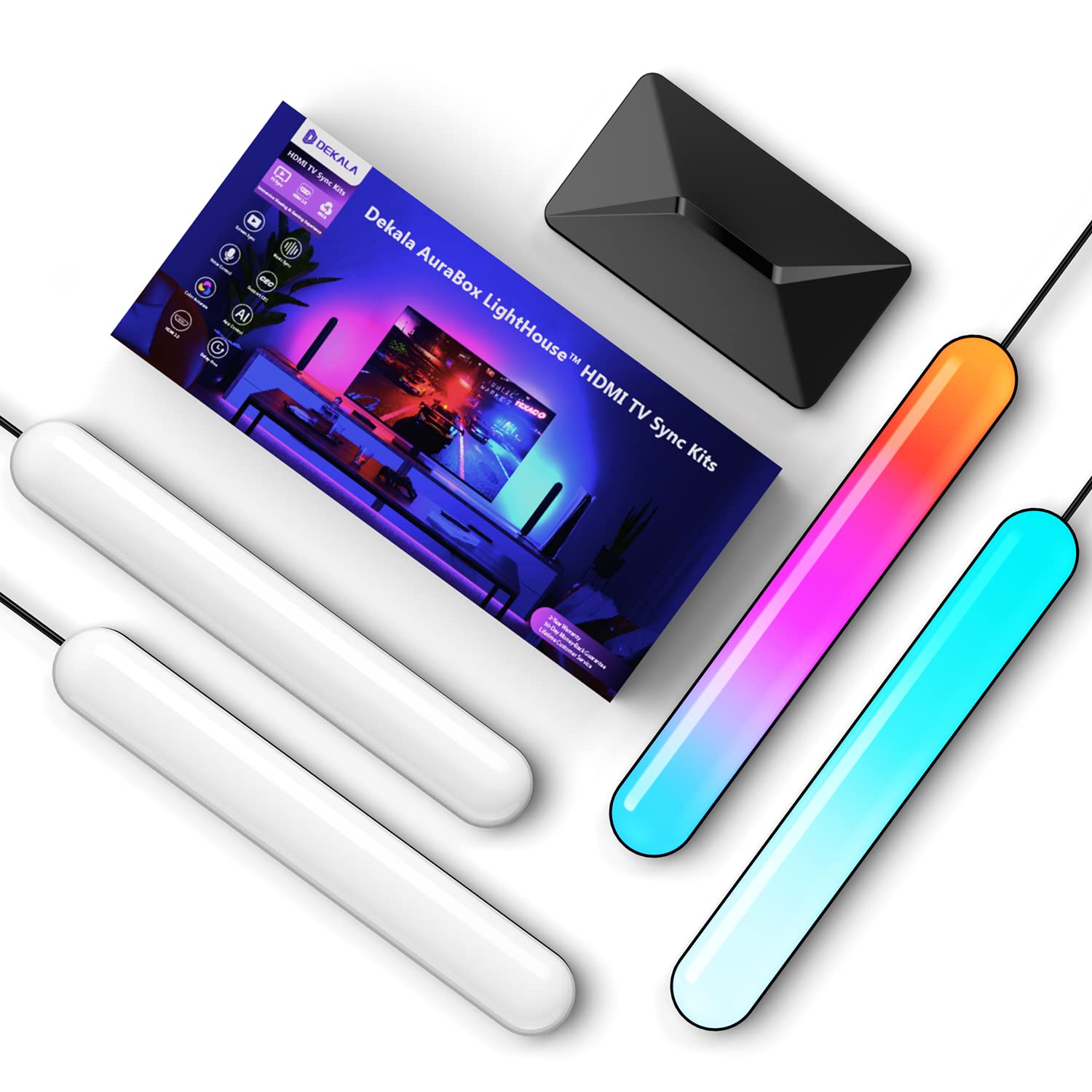 Dekala Smart LED Light Bars Gaming Lights TV Backlights Kit with HDMI 2.0 Box Sync with TV Picture Music, Backlights for 40 45 50 55 65 inch TV 4Pack LED Light Bar Voice/App Control, Work with Alexa