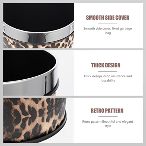 GLEAVI Stainless Steel Ring Trash Can Leopard Print Kitchen Waste Bin Container Garbage Can Waste Bucket Basket for Bathroom