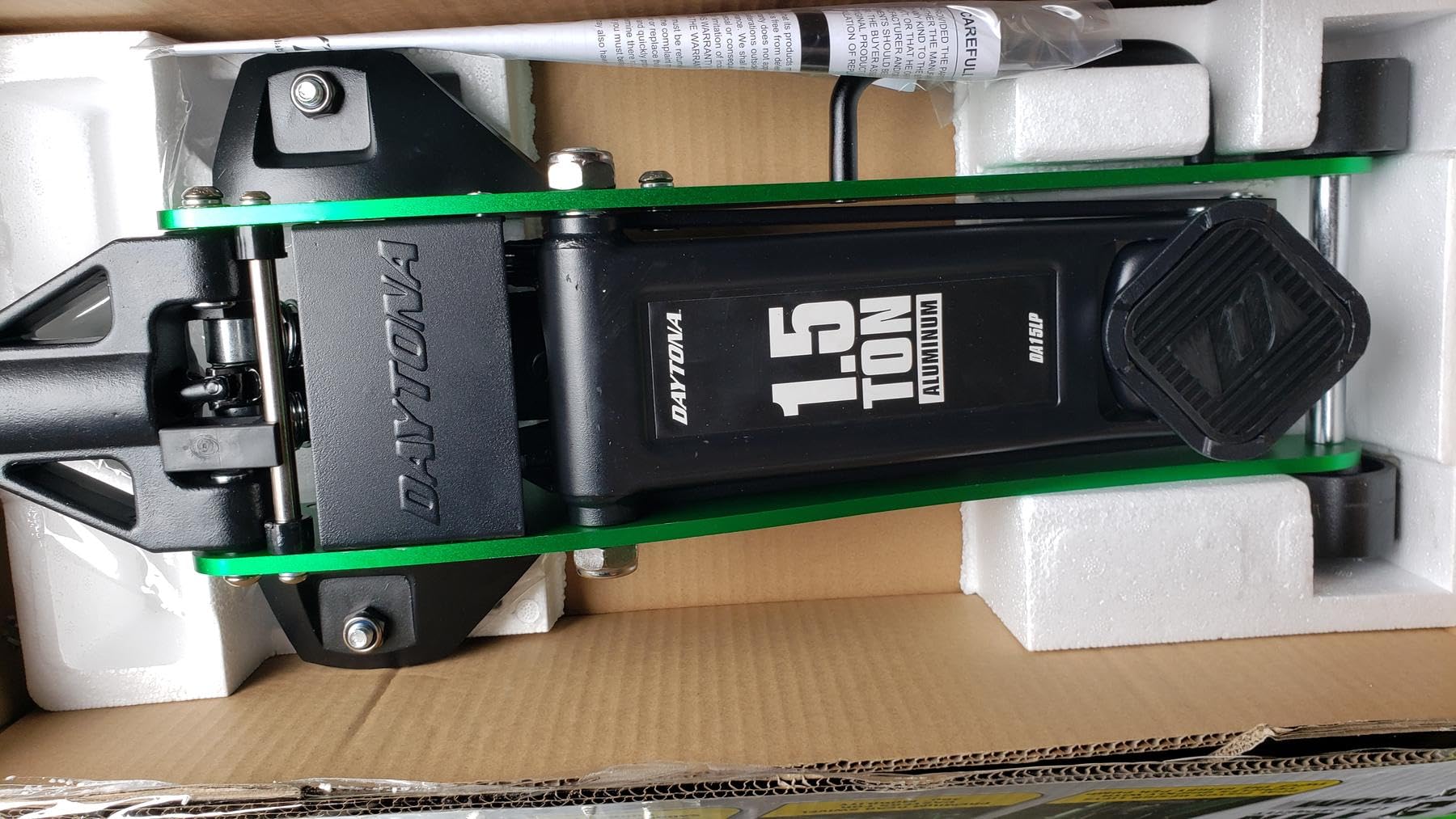 Professional Racing Low Profile Aluminum Floor Jack 1.5 Ton (3,000 lbs) Daytona, Green & Black