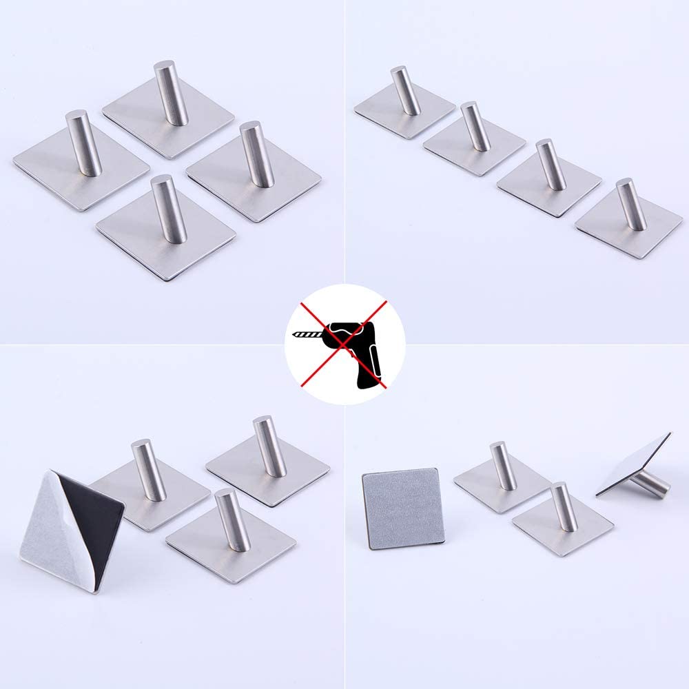 kimzcn Towel Hook/Adhesive Hooks - Wall Hooks for Coat/Robe/Towels Stick on Bathroom/Kitchen 4-Pack, Stainless Steel Brushed Finish